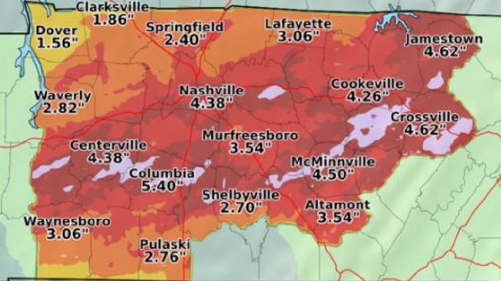 Rainfall totals for weekend storms in Middle Tennessee | WZTV